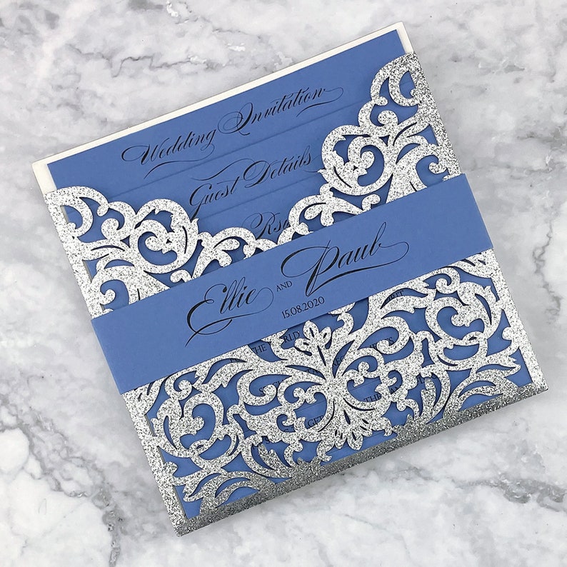 SAMPLE Silver Glitter Ruby Laser Wedding Invitation With - Etsy