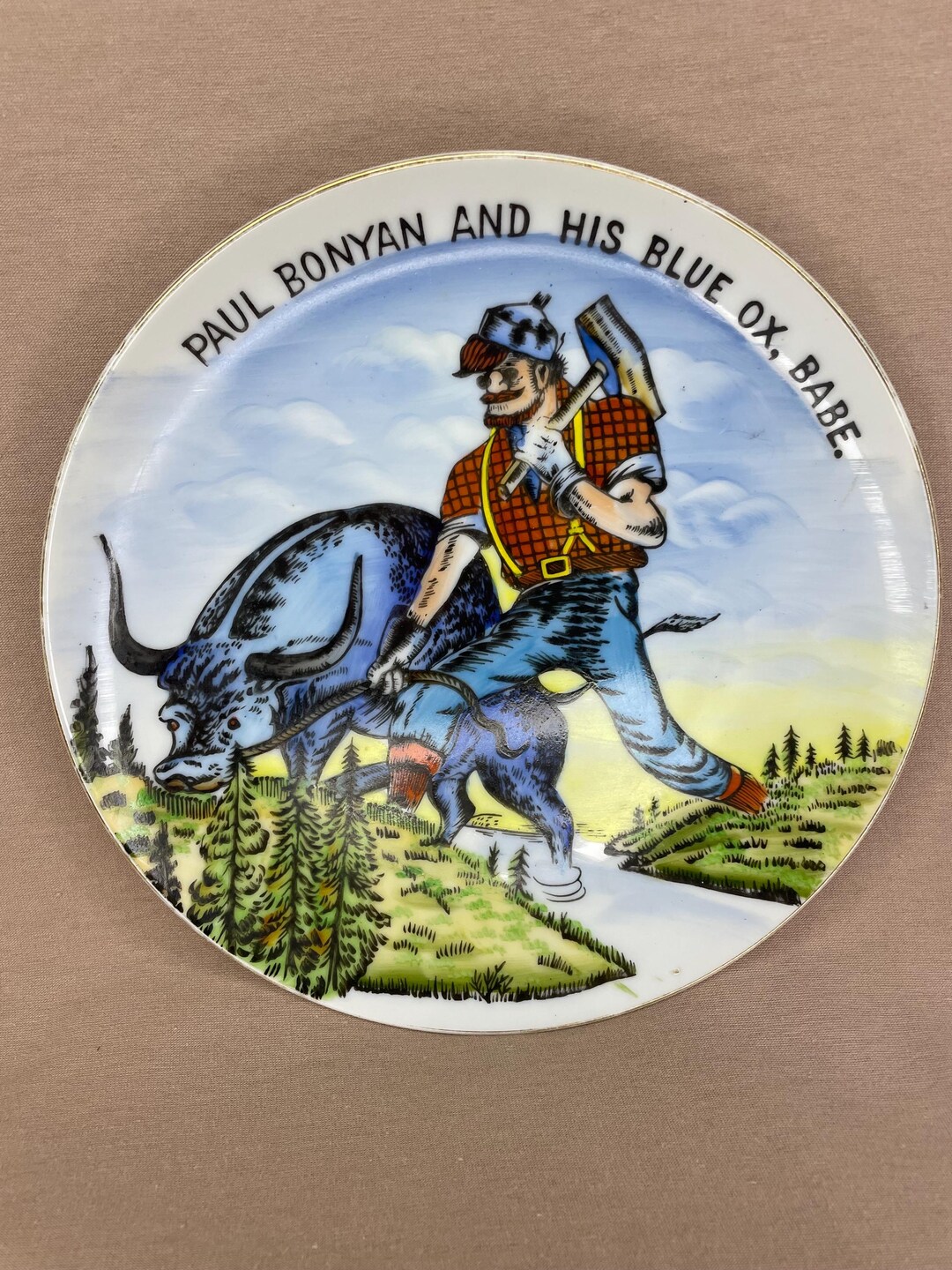 RARE MISPRINT Vintage Norcrest Hand-printed Paul Bunyan Plate Error ...