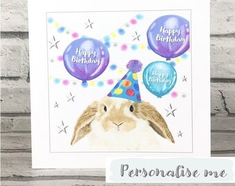 Rabbit Birthday Card | Etsy
