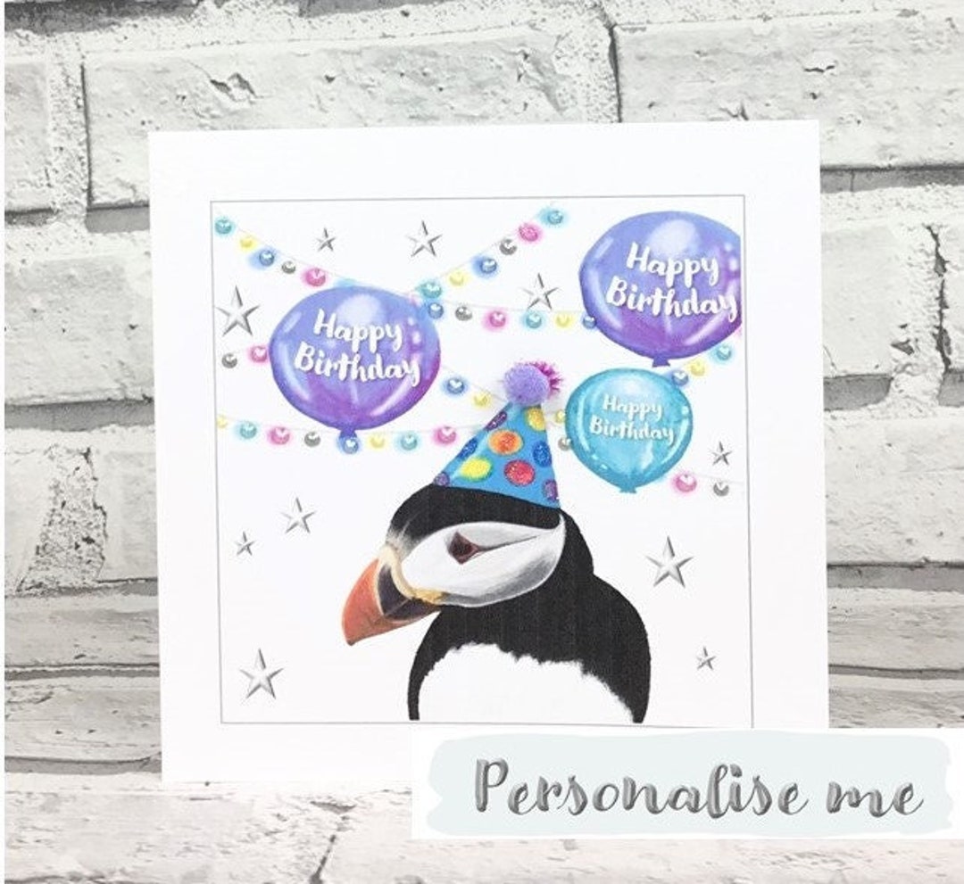 PUFFIN Birthday Card Personalised Card Age Card Mum Sister Daughter Son ...