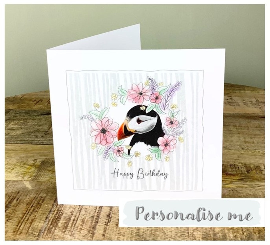 PUFFIN Birthday Card Personalised Card Age Card Mothers Day Card Mum ...