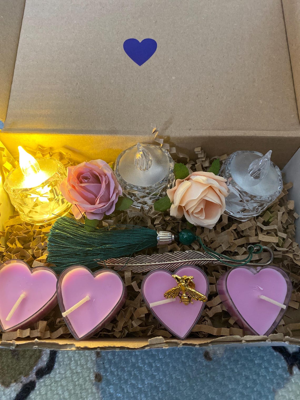 Someone You Love Gift Hamper Box, Candles, Book Mark, Bee Brooch ...