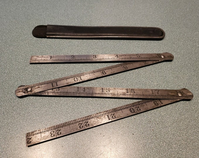 Vintage Steel Folding Ruler With Case - Etsy