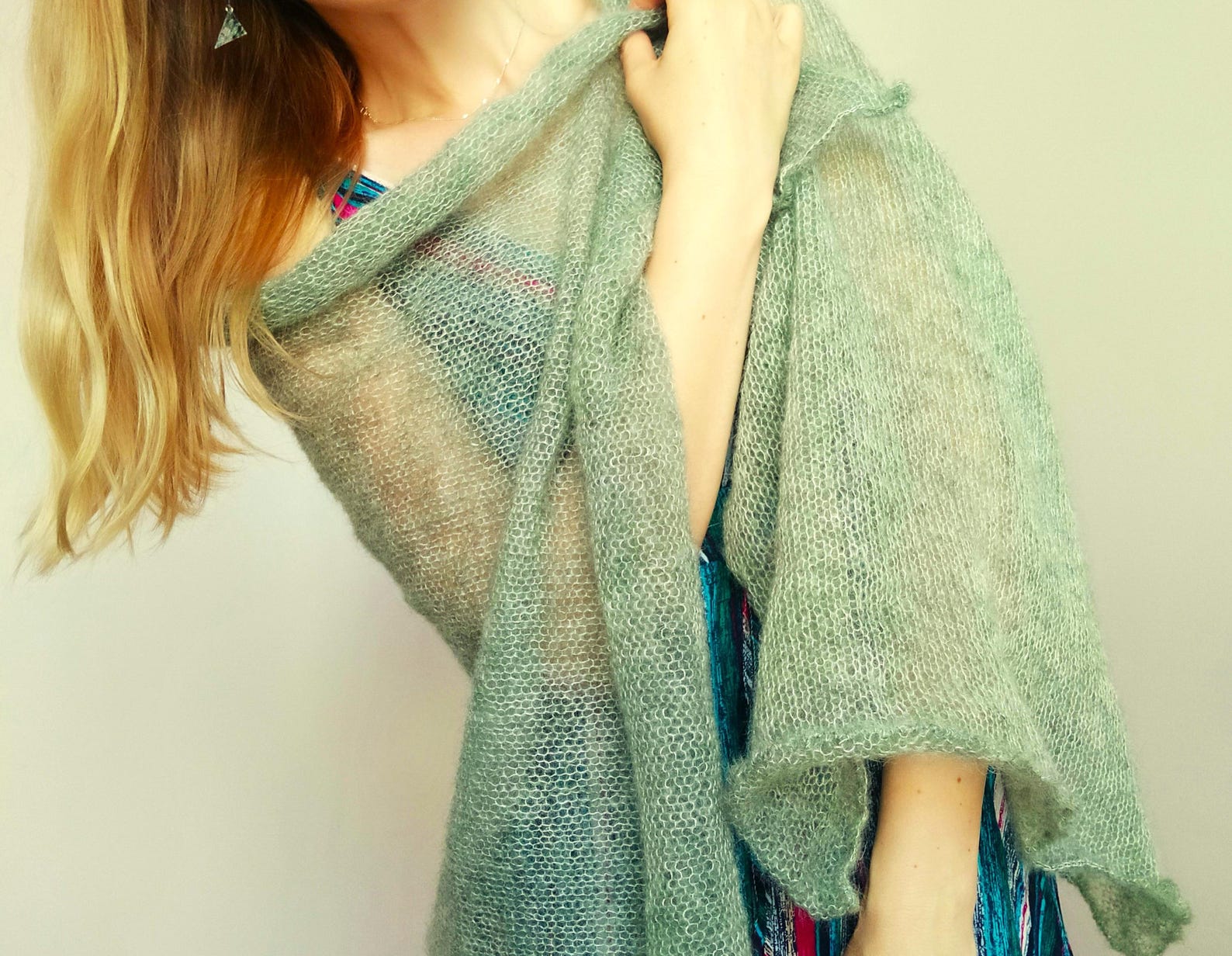 Sage Green Mohair Silk Shawl: Lightweight Elegant Wrap - Etsy