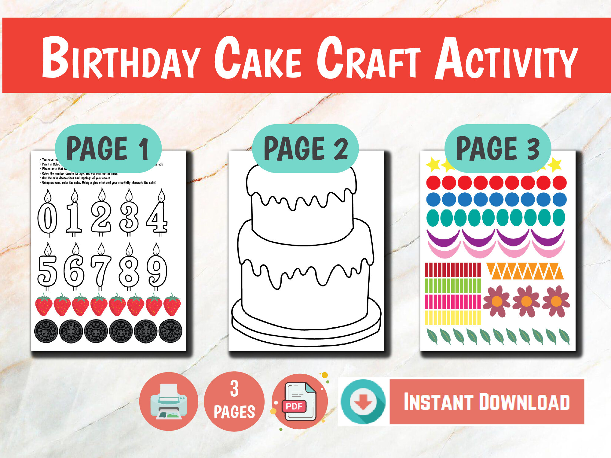 Birthday Printable for Kids, Birthday Party Ideas, DIY Paper Cake Craft ...