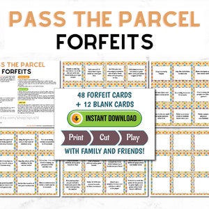 Pass the Parcel Game Forfeits, Birthday Party Game Printable ...