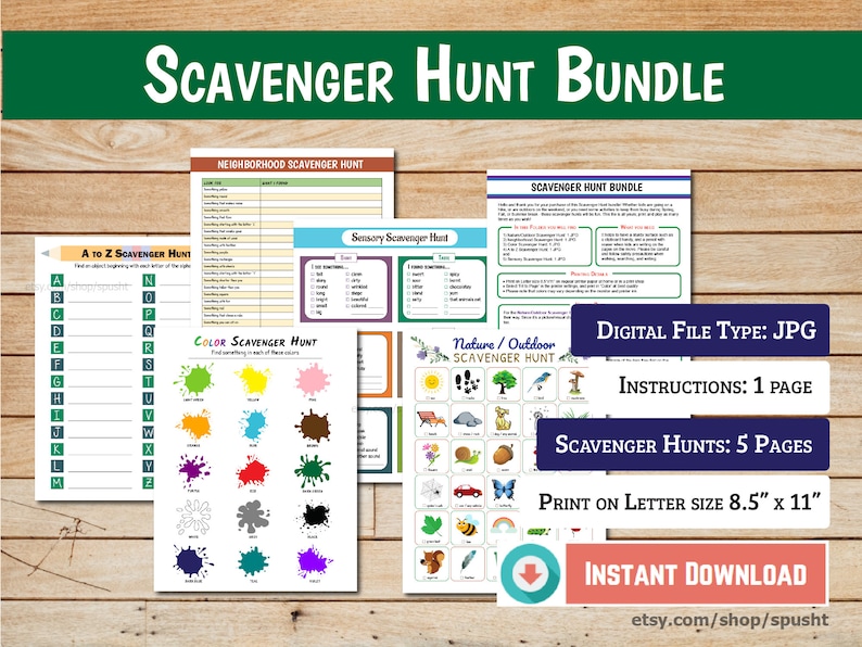 Printable Scavenger Hunt Bundle: Nature, Color, A-Z (digital Download ...