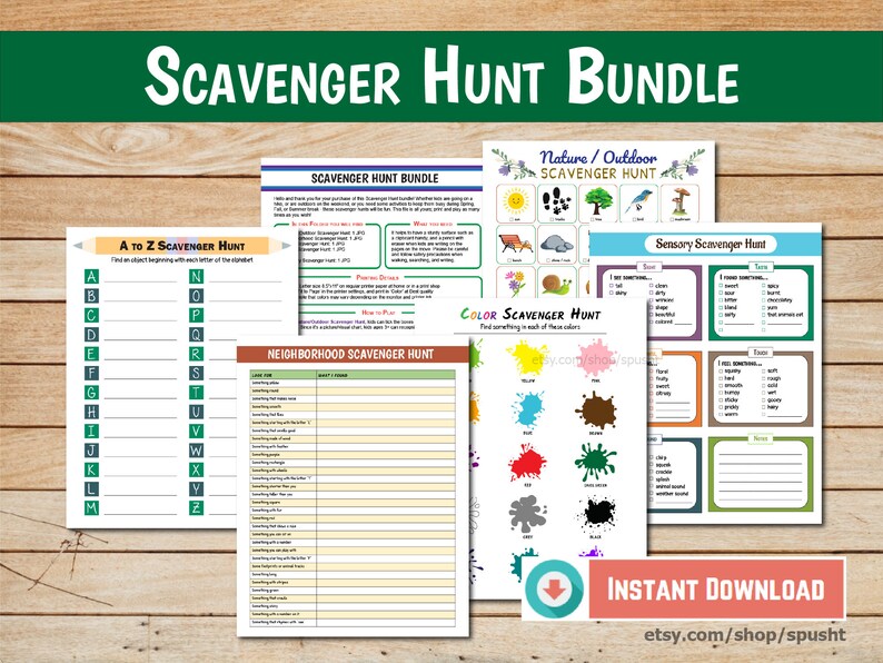 Printable Scavenger Hunt Bundle for Outdoor Adventures & Indoor Fun ...