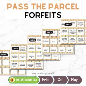 Pass the Parcel Game Forfeits, Birthday Party Game Printable ...