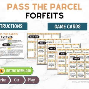 Pass the Parcel Game Forfeits, Birthday Party Game Printable ...
