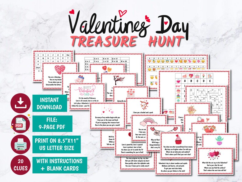 Valentines Day Scavenger Hunt, Family Friendly, Printable Valentine Day ...