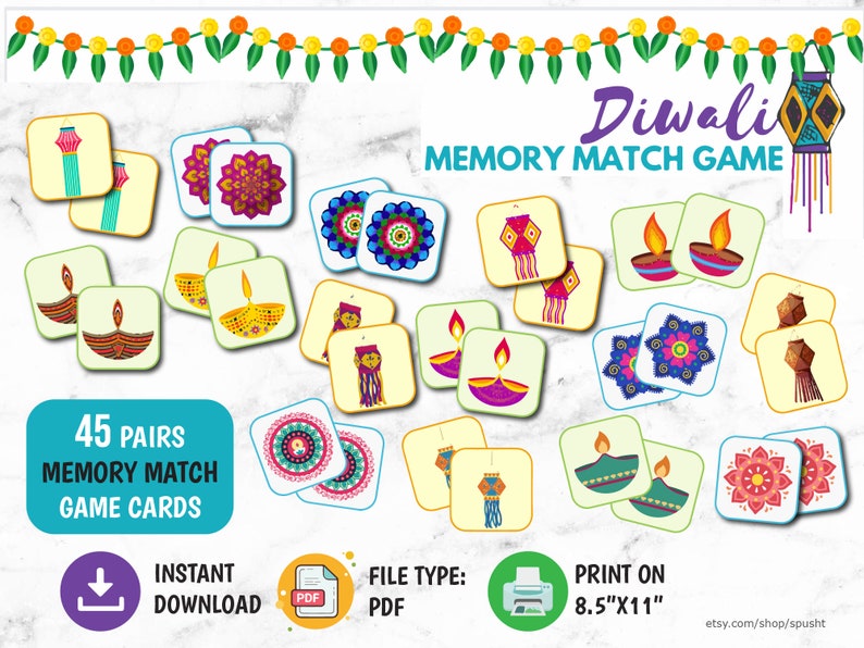 Diwali Memory Match Game, Rangoli Art, Printable Diwali Activity, Card ...