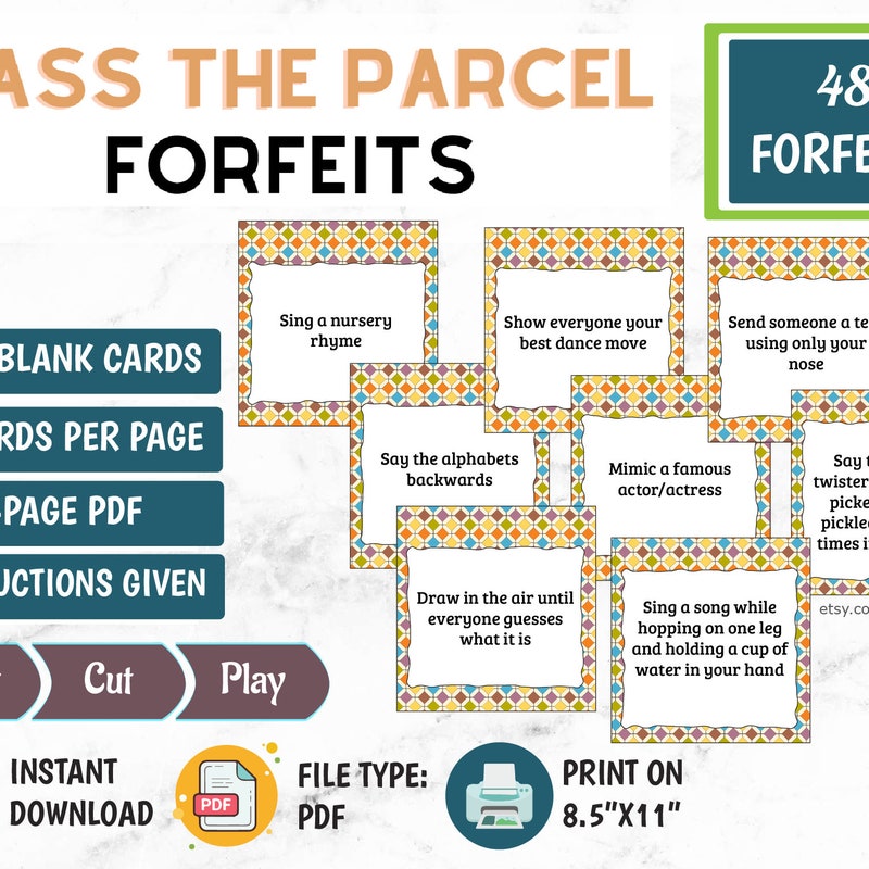 Printable Forfeits for Pass the Parcel - Etsy UK