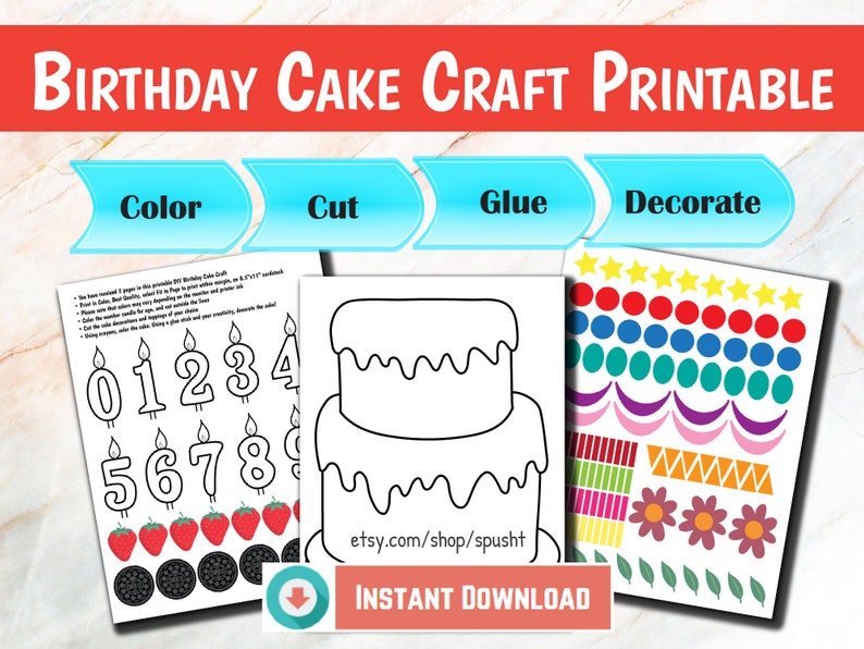 Birthday Printable for Kids, Birthday Party Ideas, DIY Paper Cake Craft ...
