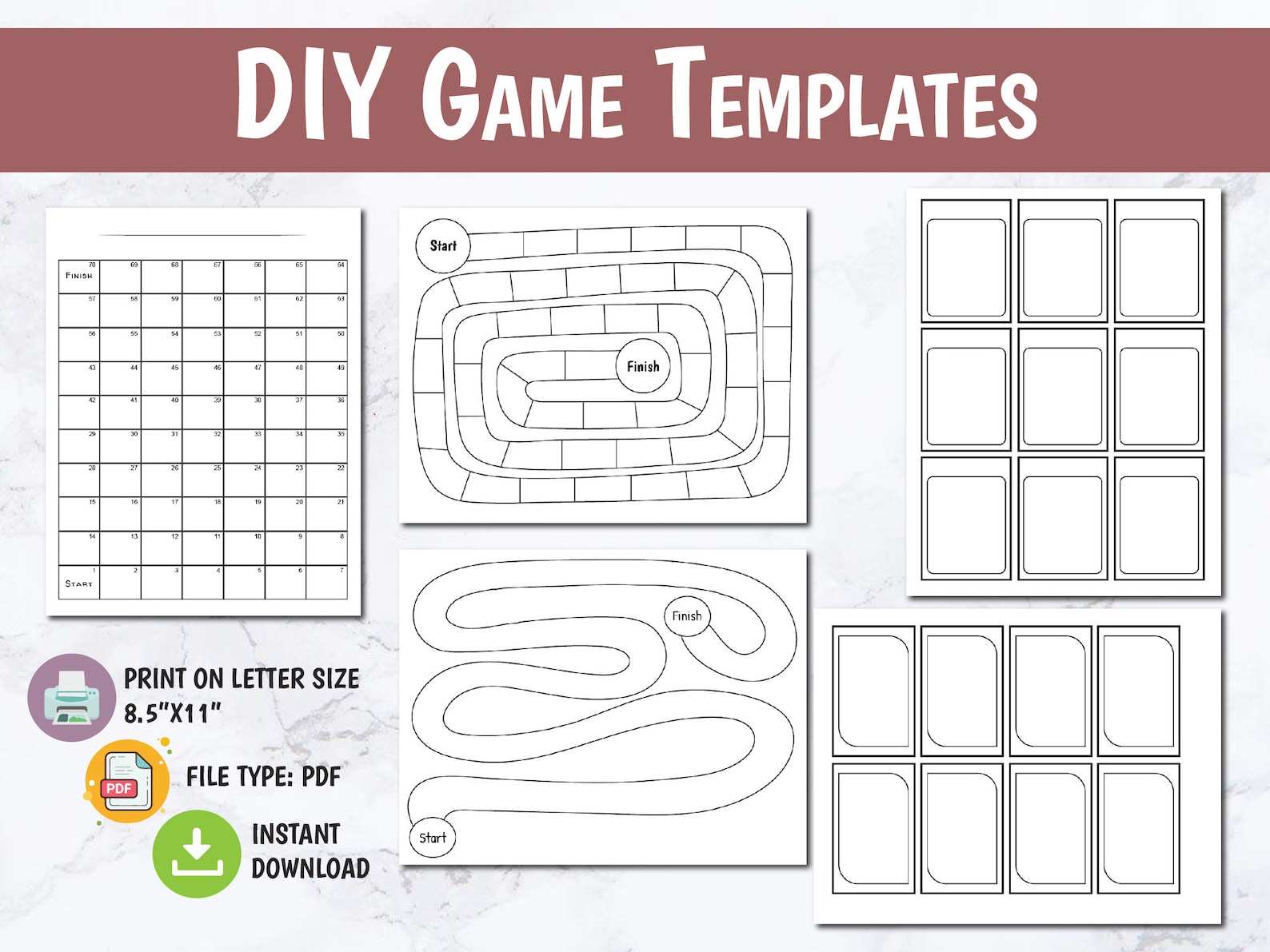 DIY Board Game Template, Printable Blank Game Board, DIY Game Cards ...