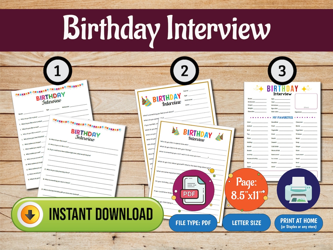 Kids Birthday Interview Printable, Birthday Questionnaire, Birthday ...