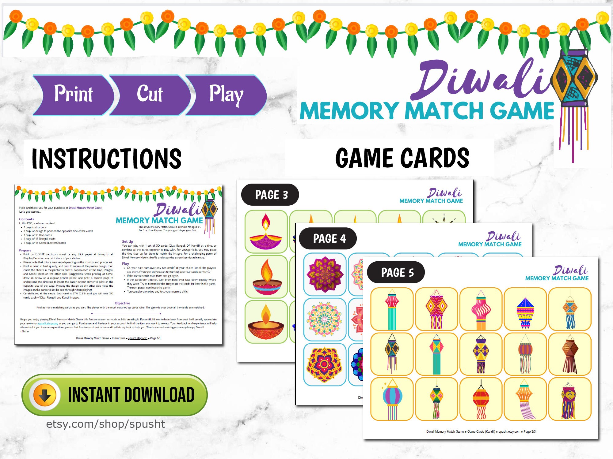 Diwali Memory Match Game, Rangoli Art, Printable Diwali Activity, Card ...
