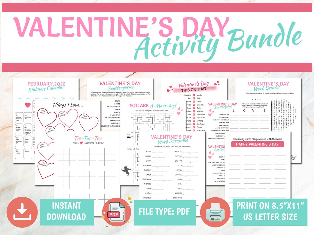 Valentines Day Games Bundle Printable Valentines Games Valentine's ...