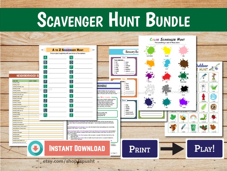 Printable Scavenger Hunt Bundle: Nature, Color, A-Z (digital Download ...