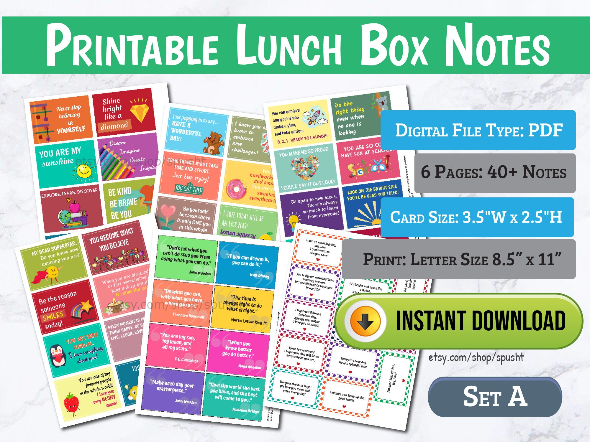Printable Lunch Notes for Kids Positive Messages & Inspirational Quotes ...