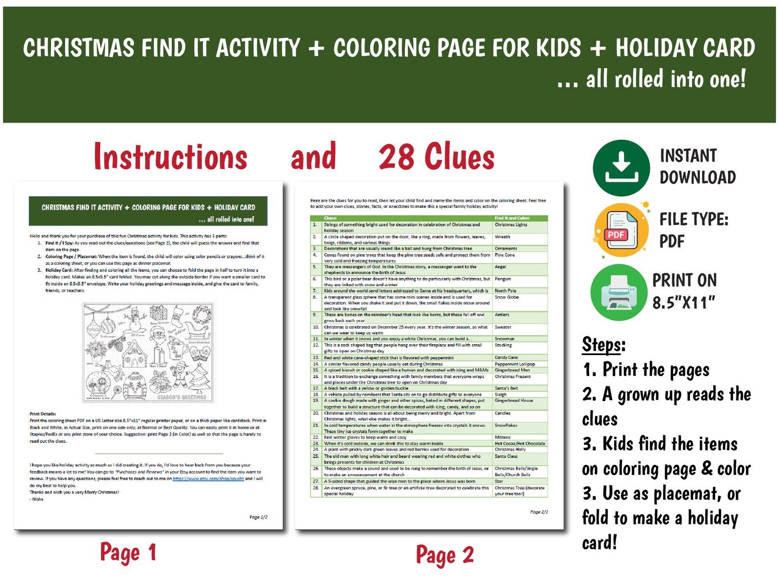 Christmas Activity for Kids, DIY Christmas Holiday Card, Christmas ...