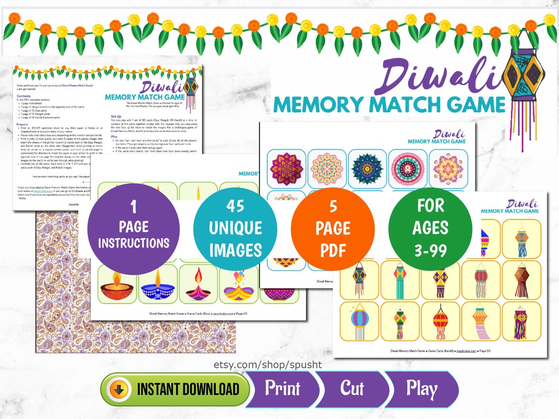 Diwali Memory Match Game, Rangoli Art, Printable Diwali Activity, Card ...
