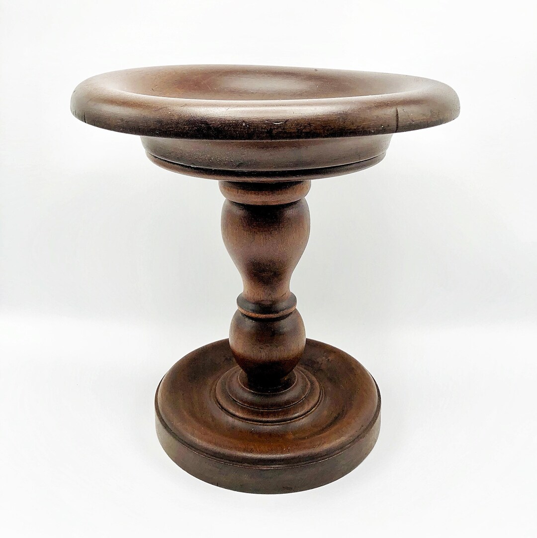 Antique Lathe-turned Mahogany Primitive Treen Ware Pedestal Bowl or ...