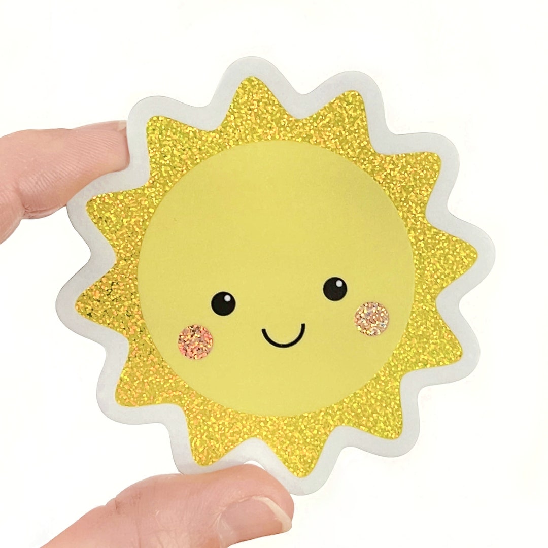 Glitter Sun Sticker Holographic Glitter Sticker Sparkly Sun - Etsy