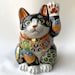 Maneki Neko Japanese Lucky Cat Kutani Yaki Ware Apron Black Mori Komon ...