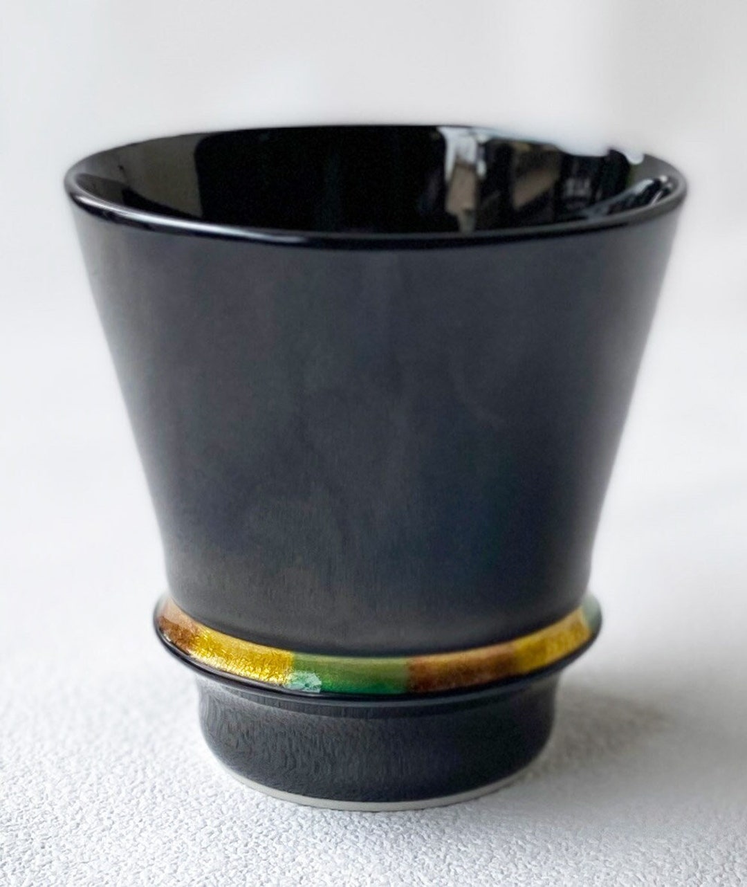 Arita Yaki Porcelain Japanese Shochu Sake Cup Guinomi Happy Ring Black ...