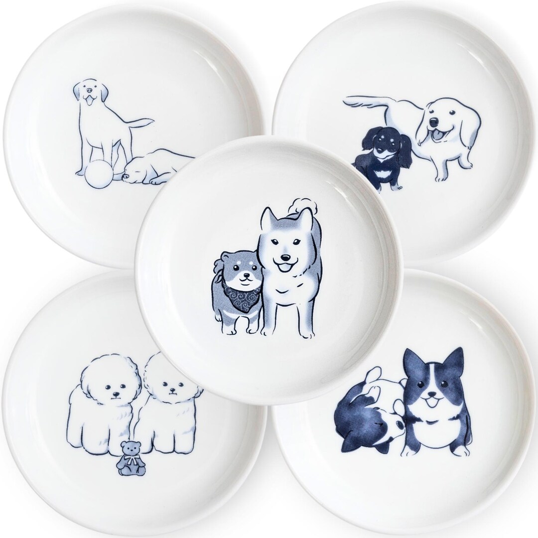Cute Dogs Plates,japense Dish Mino Ware,blue,sushi Soy Source Plate Set ...