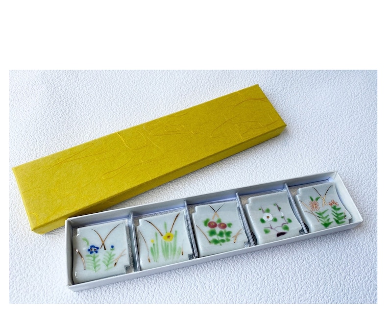 Kyo Kiyomizu Yaki Japanese Chopstick Rest Hashioki 5pcs 5 Flowers Cute ...