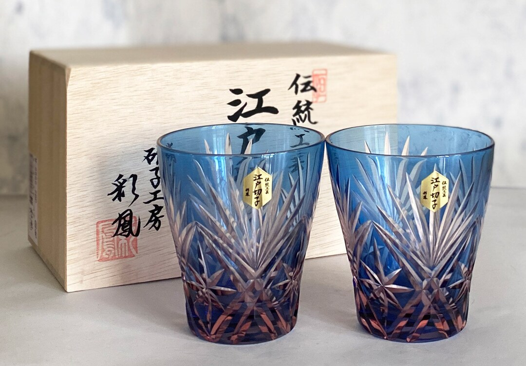 Whiskey Edo Kiriko Glass Japanese Sake Cup Kenbisi Hoshi Pattern Set of ...