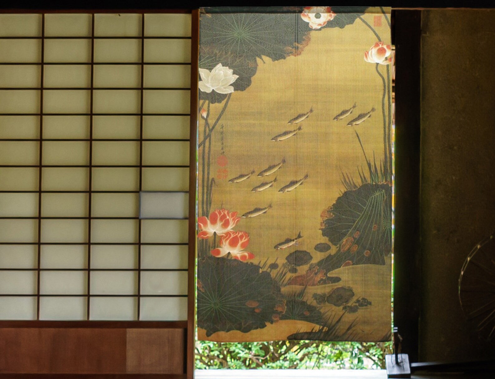 Noren Japanese Hanging Door Curtain Tapestry Lotus and Fish - Etsy