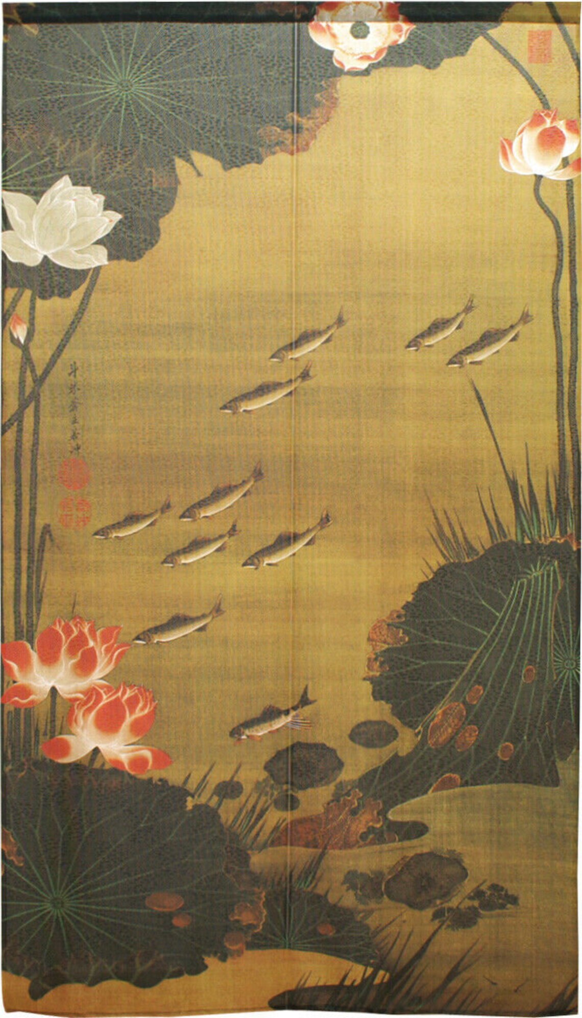 Noren Japanese Hanging Door Curtain Tapestry Lotus and Fish - Etsy