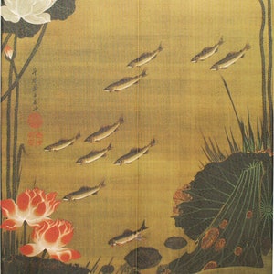 Noren Japanese Hanging Door Curtain Tapestry Lotus and Fish Motif ...