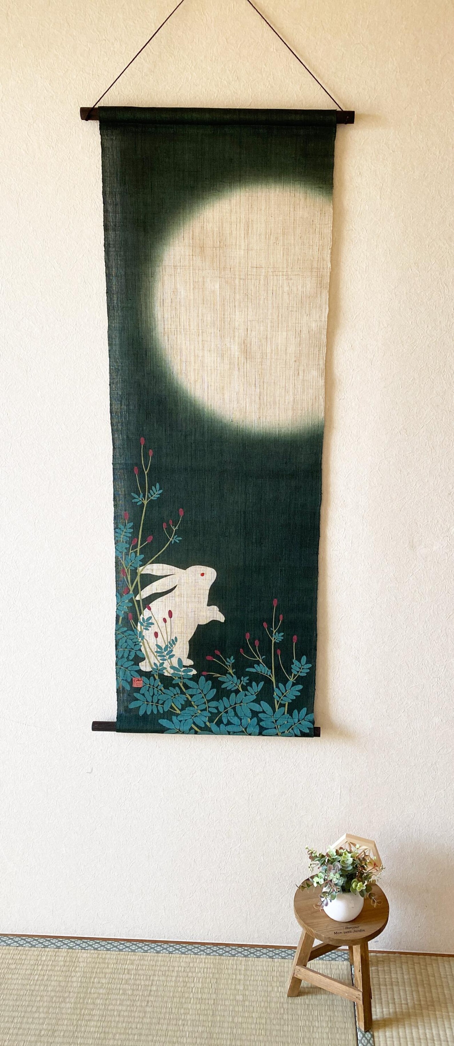 Kyoto Hangin Scroll Kakejiku Tapestry Handpaint Usagi Rabbit Moon ...