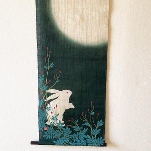 Kyoto Hangin Scroll Kakejiku Tapestry Handpaint Usagi Rabbit Moon ...