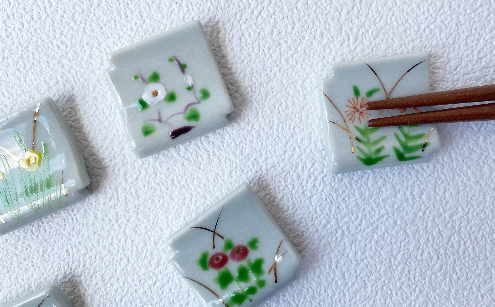 Kyo Kiyomizu Yaki Japanese Chopstick Rest Hashioki 5pcs 5 Flowers Cute ...