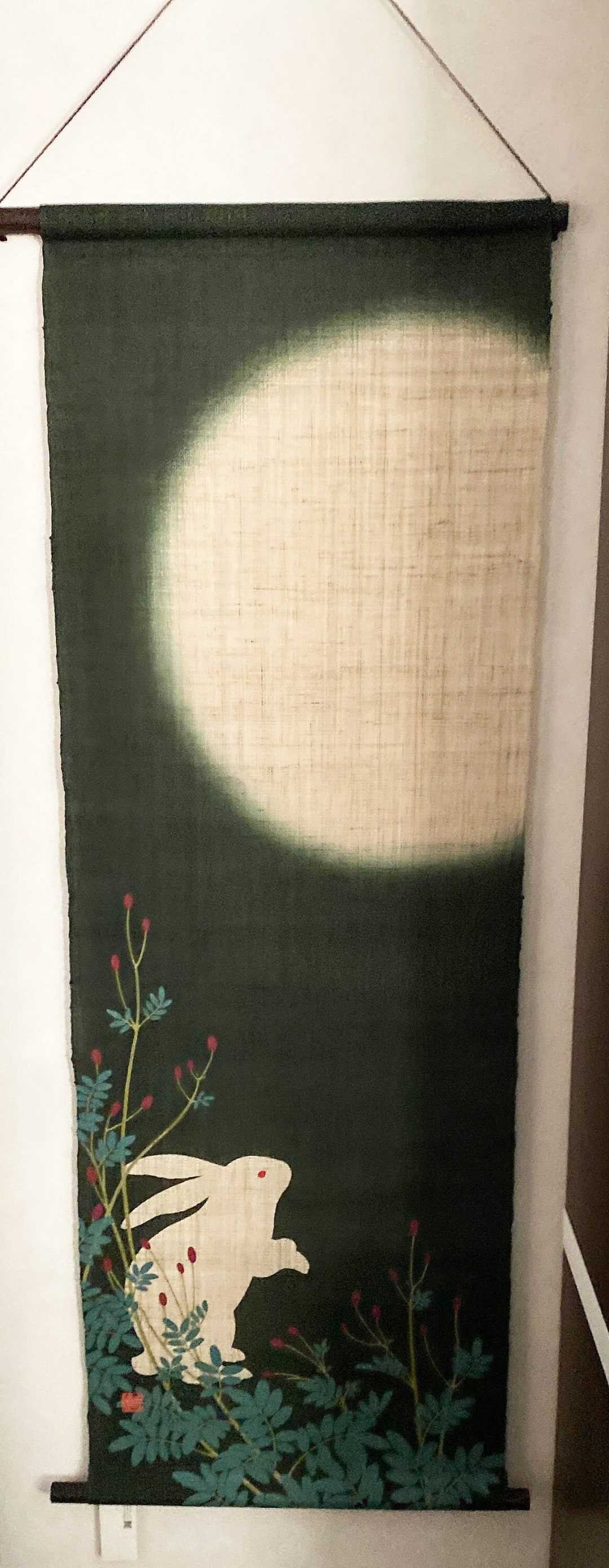 Kyoto Hangin Scroll Kakejiku Tapestry Handpaint Usagi Rabbit Moon ...