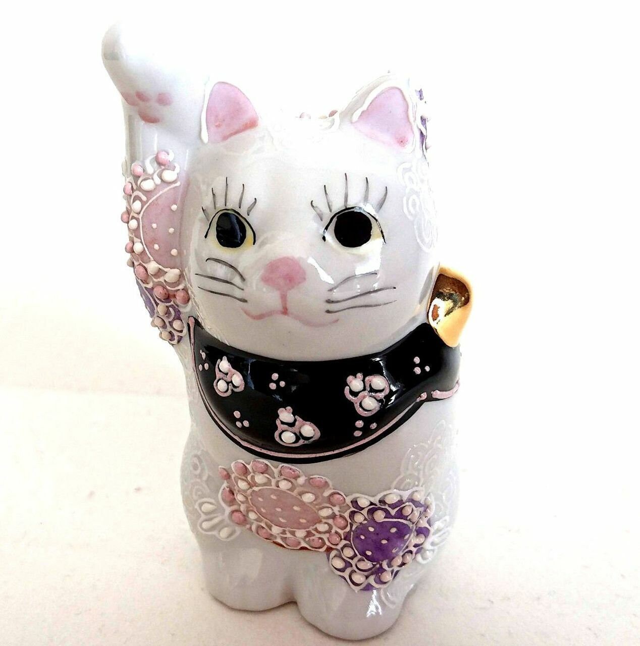 Kutani Yaki Maneki Neko Japanese Fortune Lucky Cat White Shiro Mori ...