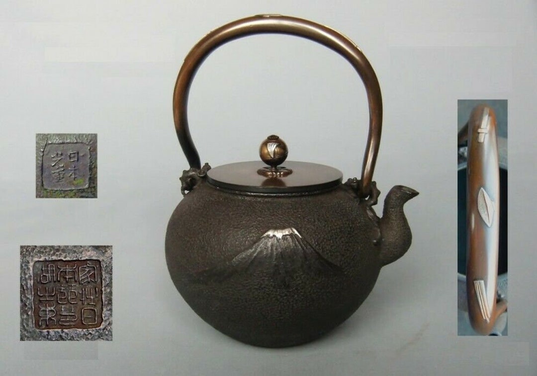 Tetsubin Chagama Japanese Iron Tea Kettle Pot Mitsushige Replica Fuji ...