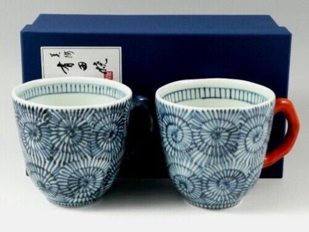 Pair Arita Yaki Ware Japanese Coffee Mug Cup Tako Karakusa Arabesque ...