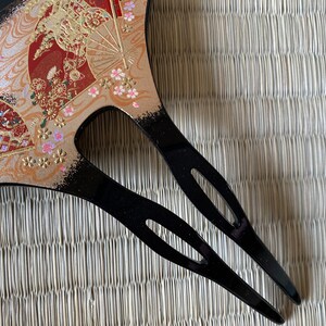Japanese Lacquer Geisha Kanzashi Comb Kimono Hairpin Black Urushi Kyoto ...