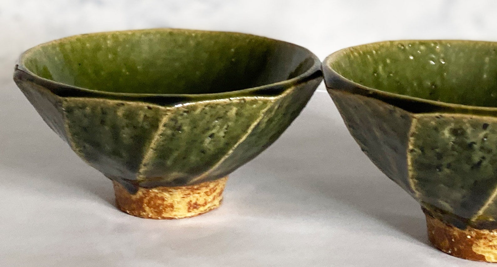 Pair Japanese Chawan Rice Bowl Kyo Kiyomizu Yaki Ware Oribe Green Japan ...