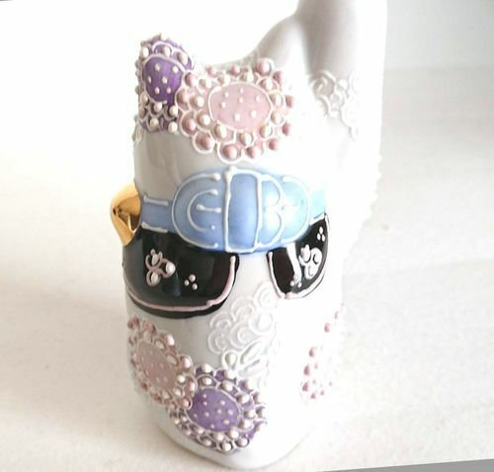 Kutani Yaki Maneki Neko Japanese Fortune Lucky Cat White Shiro Mori ...