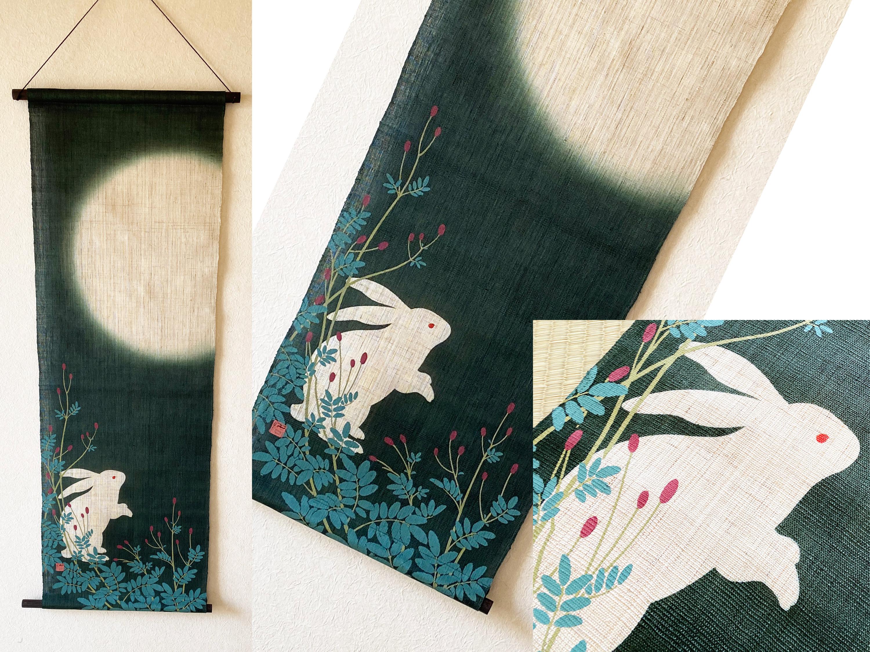 Kyoto Hangin Scroll Kakejiku Tapestry Handpaint Usagi Rabbit Moon ...