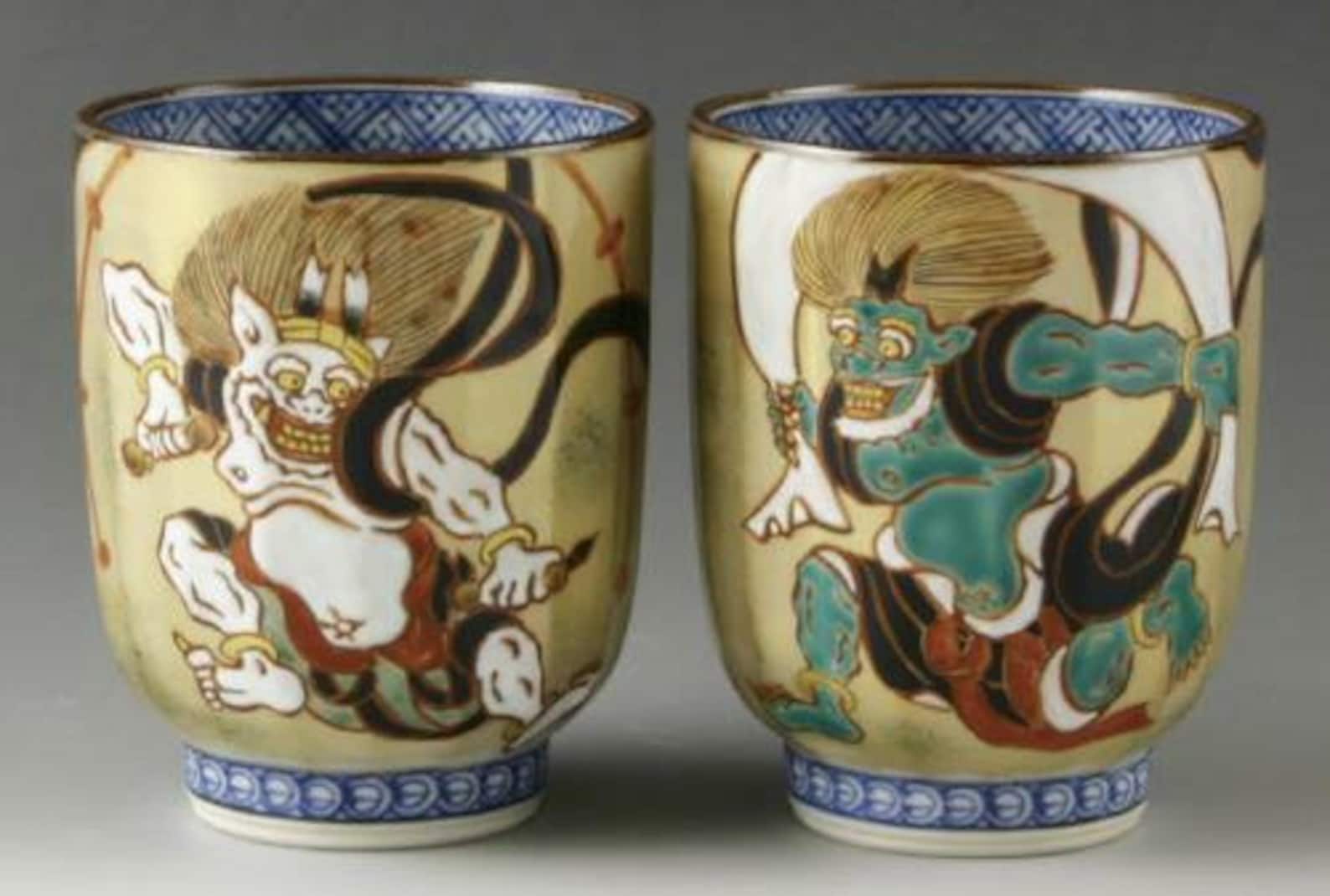 Yunomi Kyo Kiyomizu Yaki Japanese Tea Cup Set Fujin Raijin | Etsy