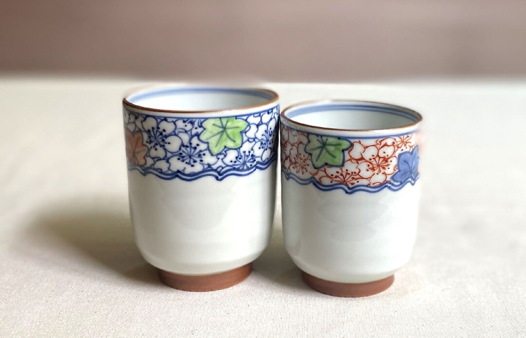 Yunomi Kyo Kiyomizu Yaki Porcelain Japanese Tea Cup Set Obi Unkin ...
