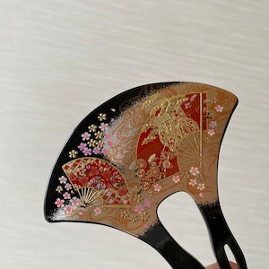 Japanese Lacquer Geisha Kanzashi Comb Kimono Hairpin Black Urushi Kyoto ...